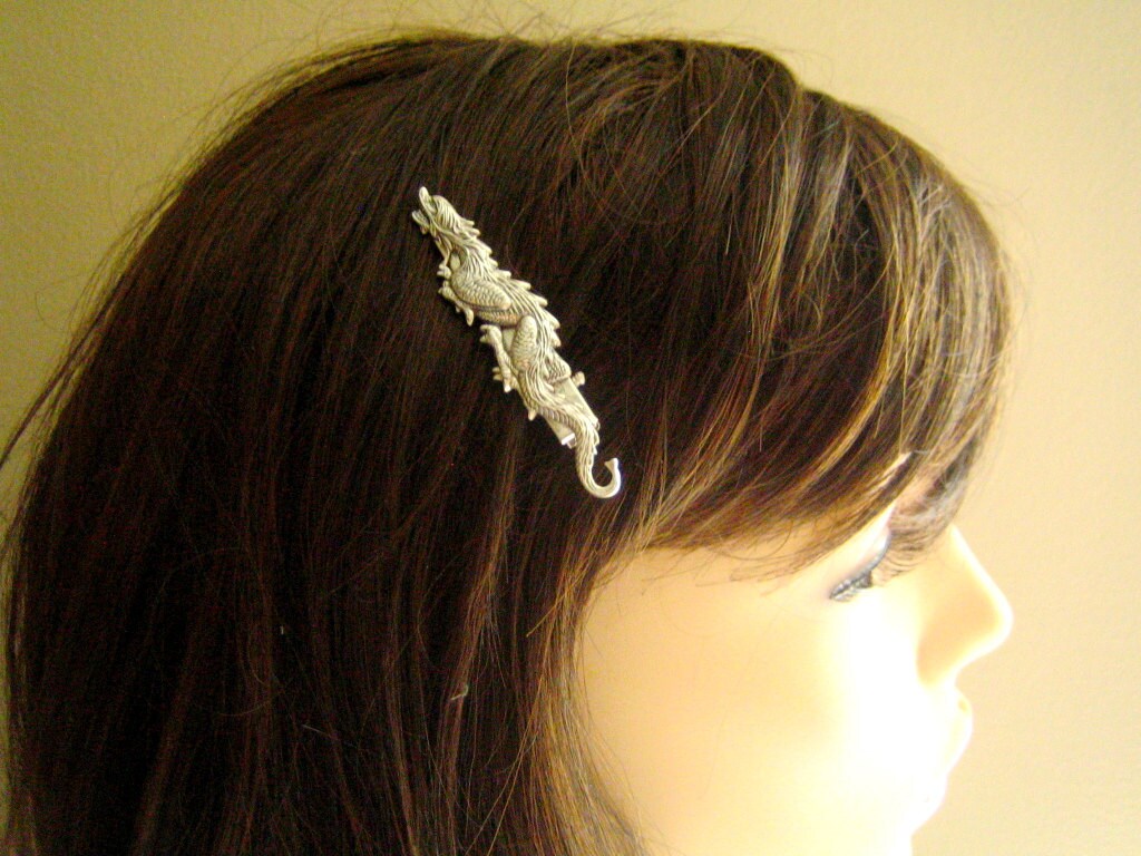 Mythological Fantasy Dragon Alligator Hair Clips in Ox Antique | Etsy