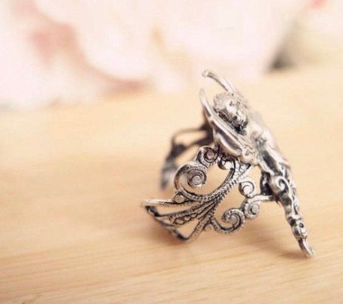 Winged Angel Ring-aged Brass-adjustable-steampunk-hauted - Etsy