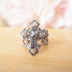 Filigree Cross Ring-aged Brass-adjustable-steampunk-victorian-edgy Chic ...
