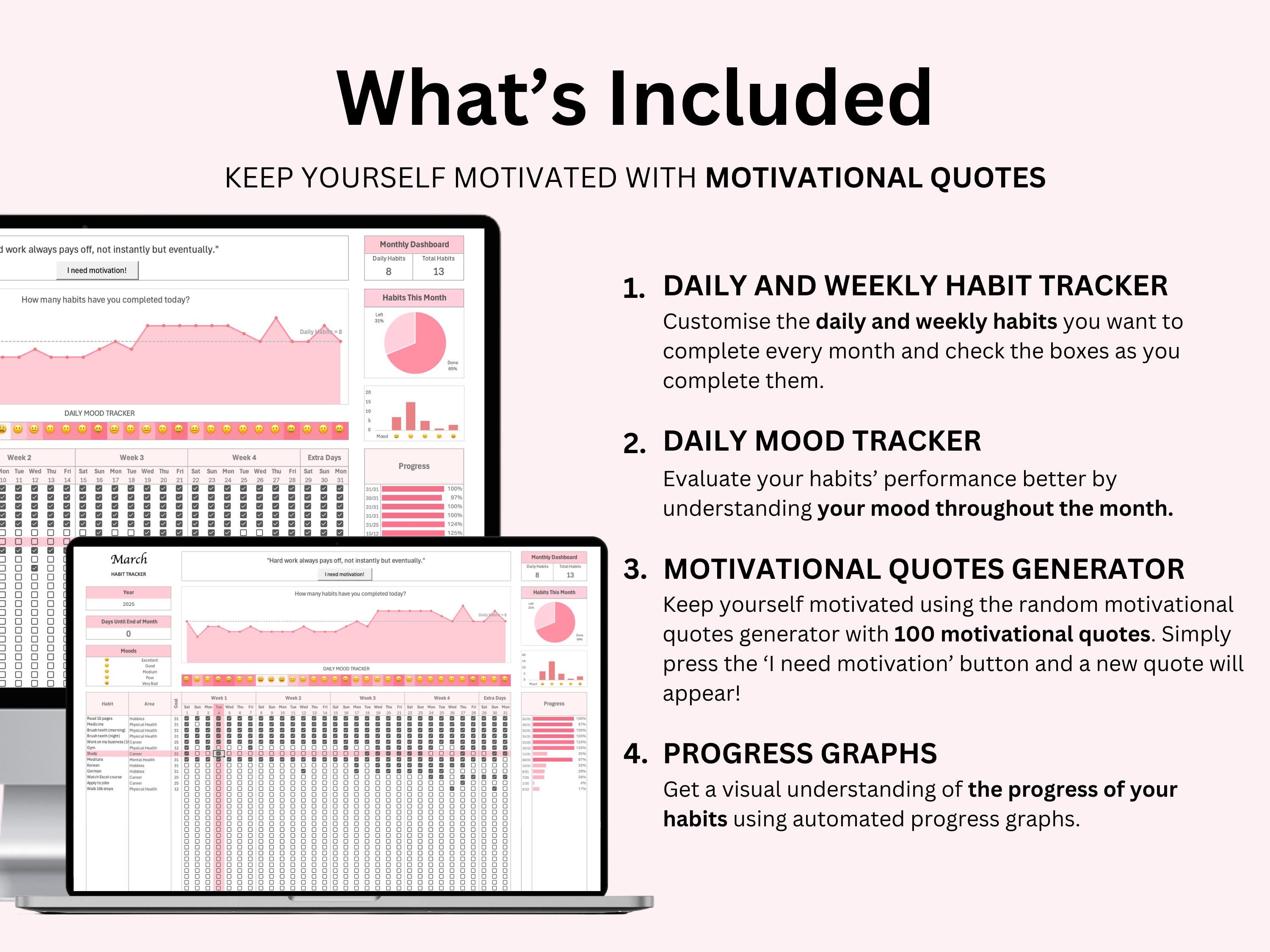 Habit Tracker Excel Template Spreadsheets Habit Planner Daily Excel ...
