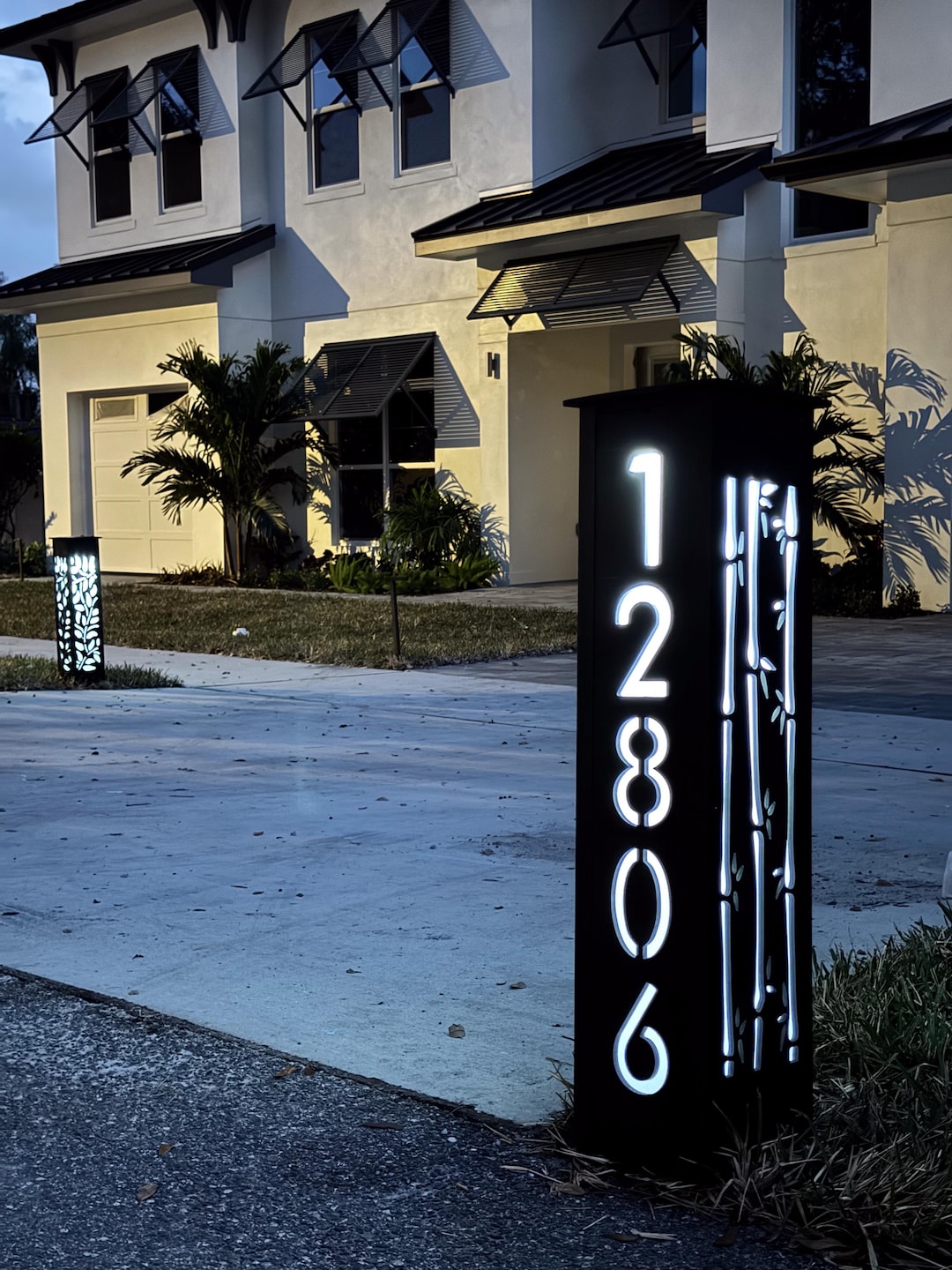 Solar Address Post: Modern House Number Sign in Bamboo Design - Etsy