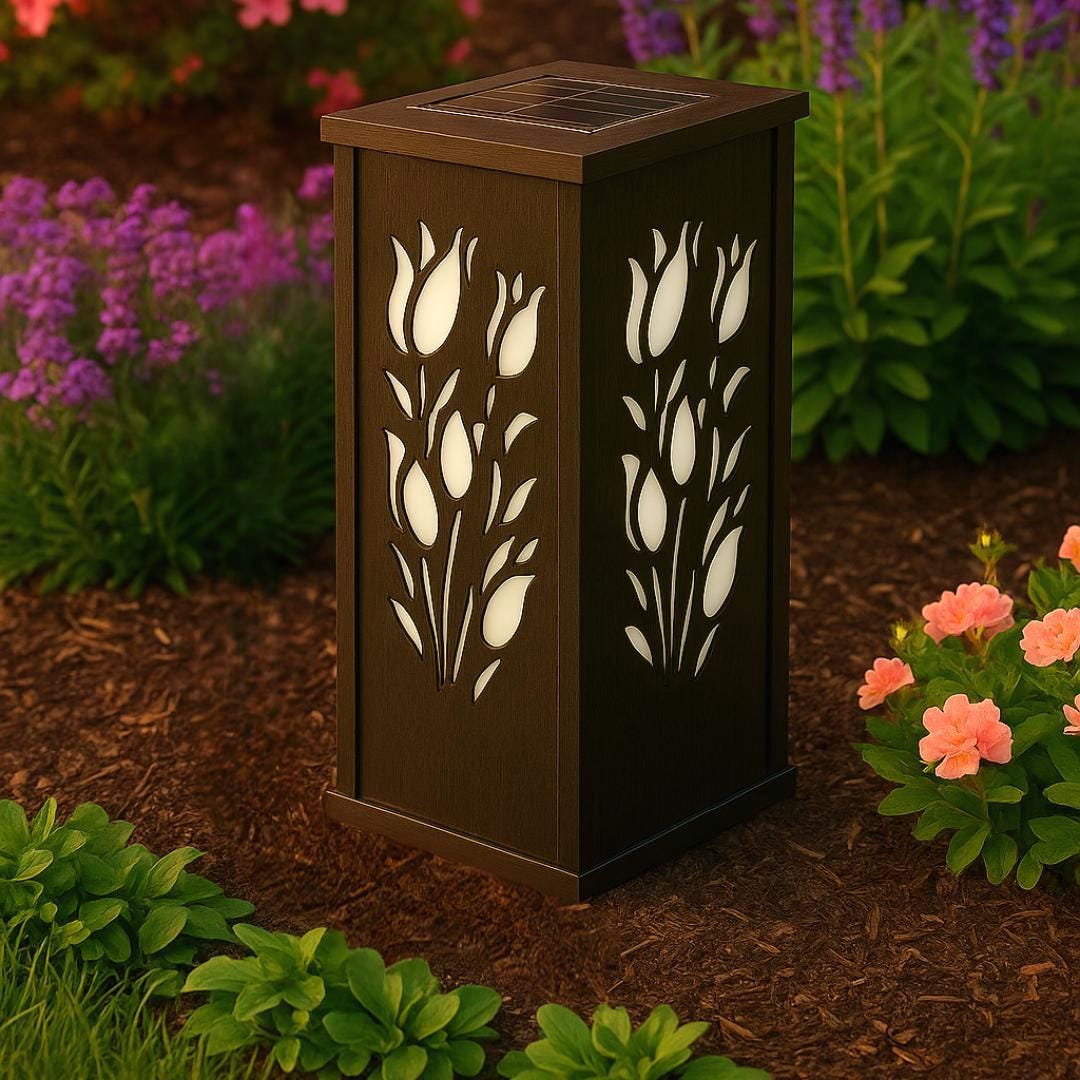 Solar Well Head Cover: Outdoor Garden Light Post With Tulip Cutouts - Etsy
