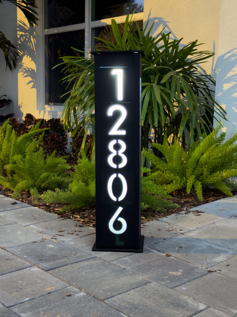 Solar House Number Sign: Address Post / Modern Outdoor Lighting / Home ...