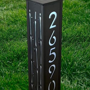 Solar Address Post: Modern House Number Sign in Bamboo Design - Etsy