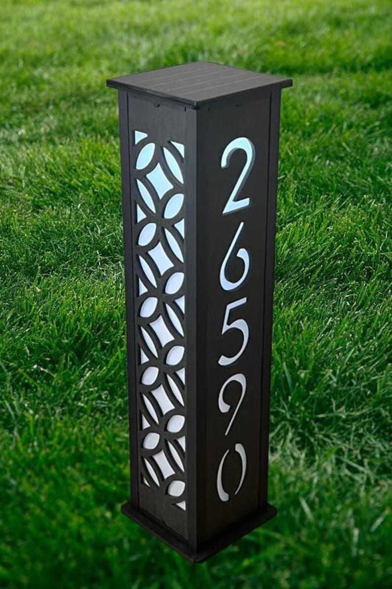 Solar House Number Sign: Garden Petal Address Post - Modern Outdoor ...