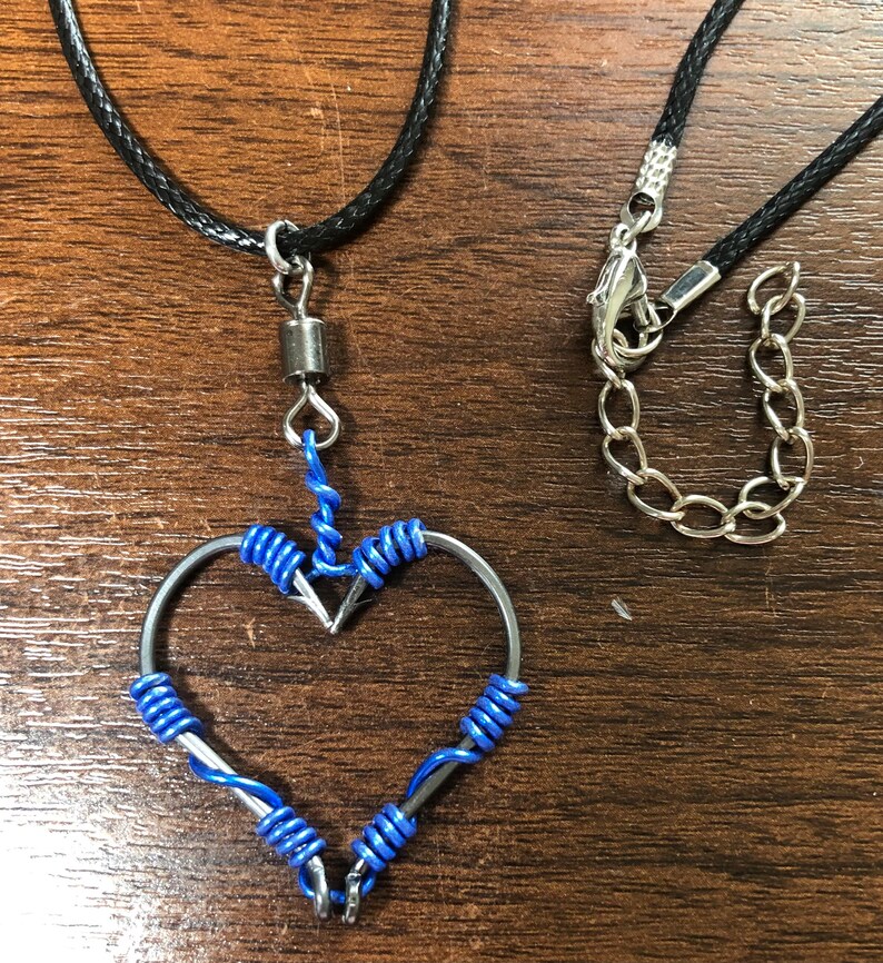 Real Fish Hook Heart Pendant Necklace FREE SHIPPING Wire - Etsy