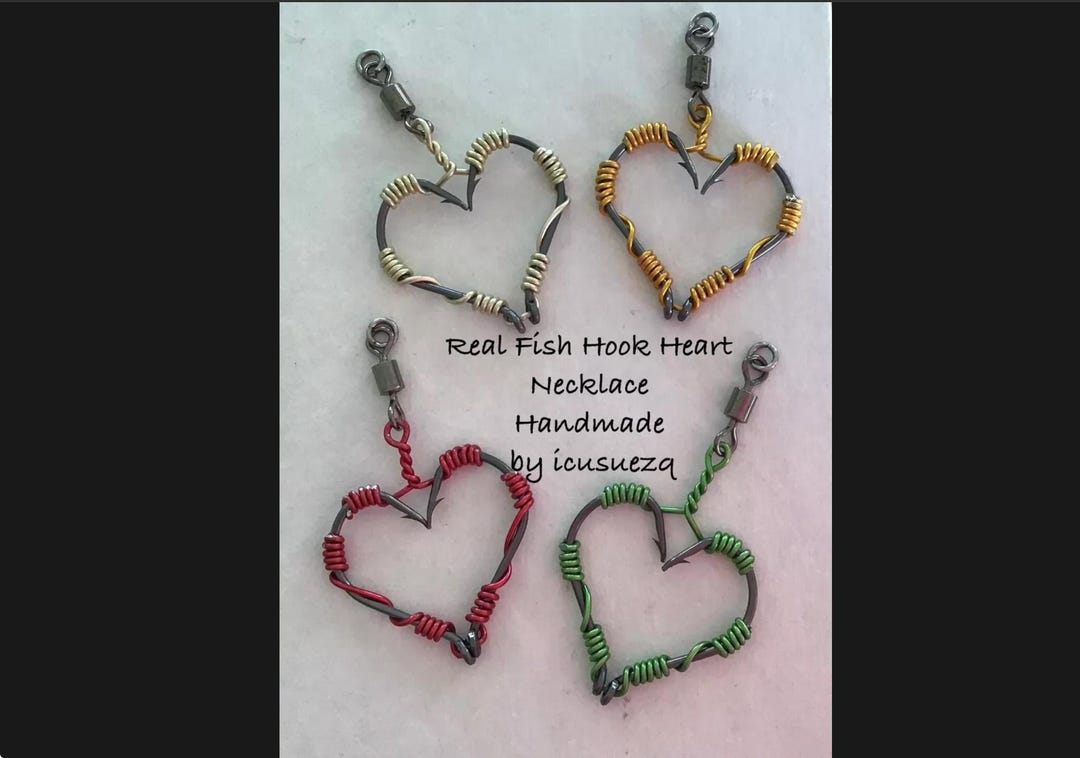 Handmade Wire Wrapped Fish Hook Heart Necklace - Etsy
