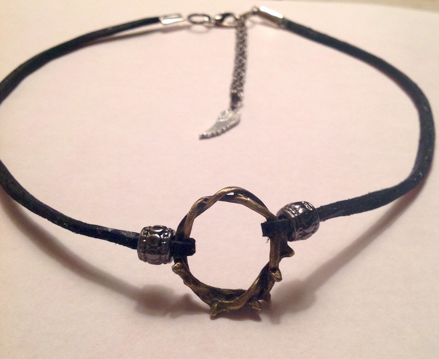 Crown of Thorns Choker: Black Suede Leather, Twig Ring - Etsy