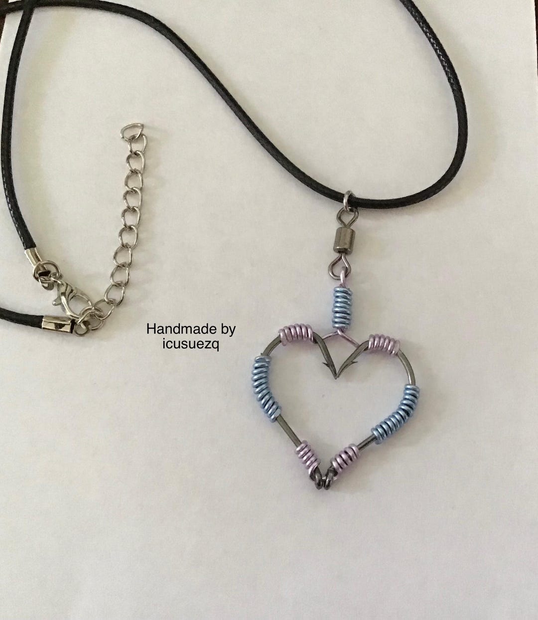 HANDMADE Real Fish Hook HEART Necklace Wire Wrapped Fish Hook Silver ...