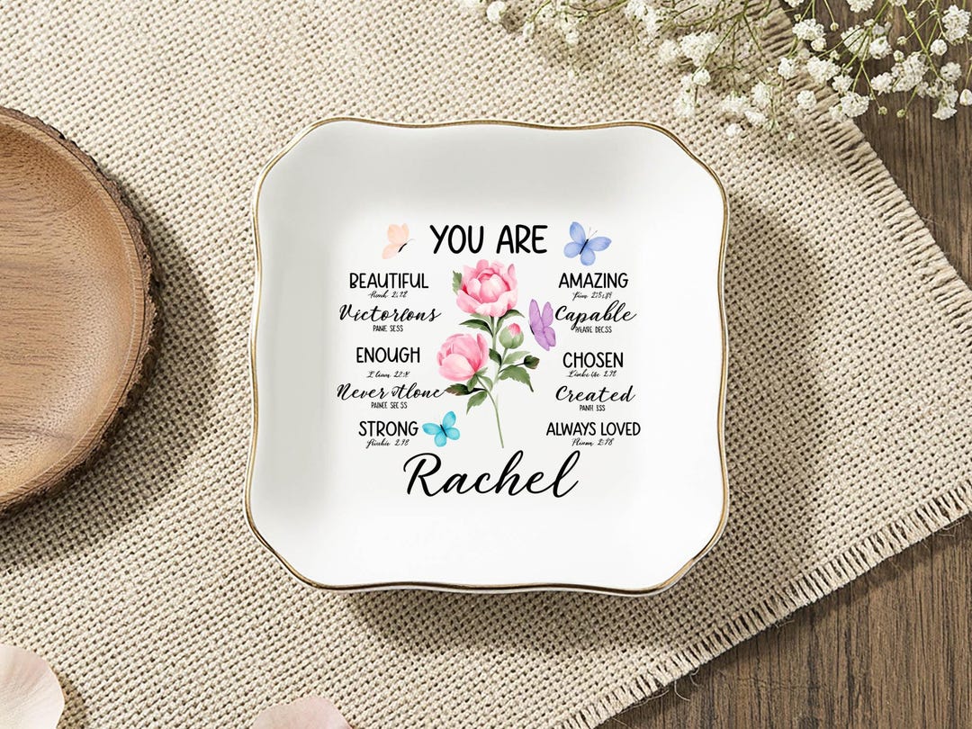 Personalized Birth Flower Trinket Dish, Floral Inspirational Quote ...