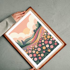 Boho Flower Field Digital Art Vibrant Wildflower Meadow Print With ...