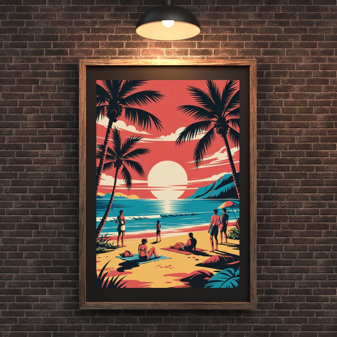 Vintage Beach Poster Retro Beach Print Ocean Sunset Decor Beach House ...