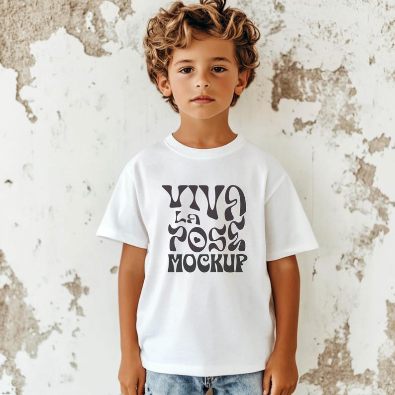 Kids Gildan 5000B White T-shirt Mockup Youth Boy Shirt Kid Model Mock ...