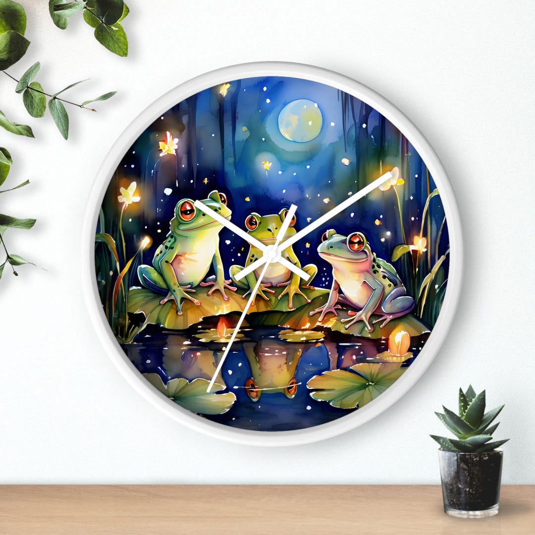 Cute Frogs Wall Clock | Whimsical Pond Night Scene, Funny Frogs - Etsy