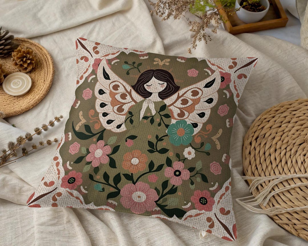 Angel Pillows, Floral Pillow Cases, Cute Winged Angel, Colorful Flowers ...