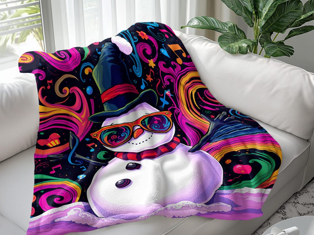 Psychedelic Snowman Fleece Blanket: Colorful Winter Decor - Etsy