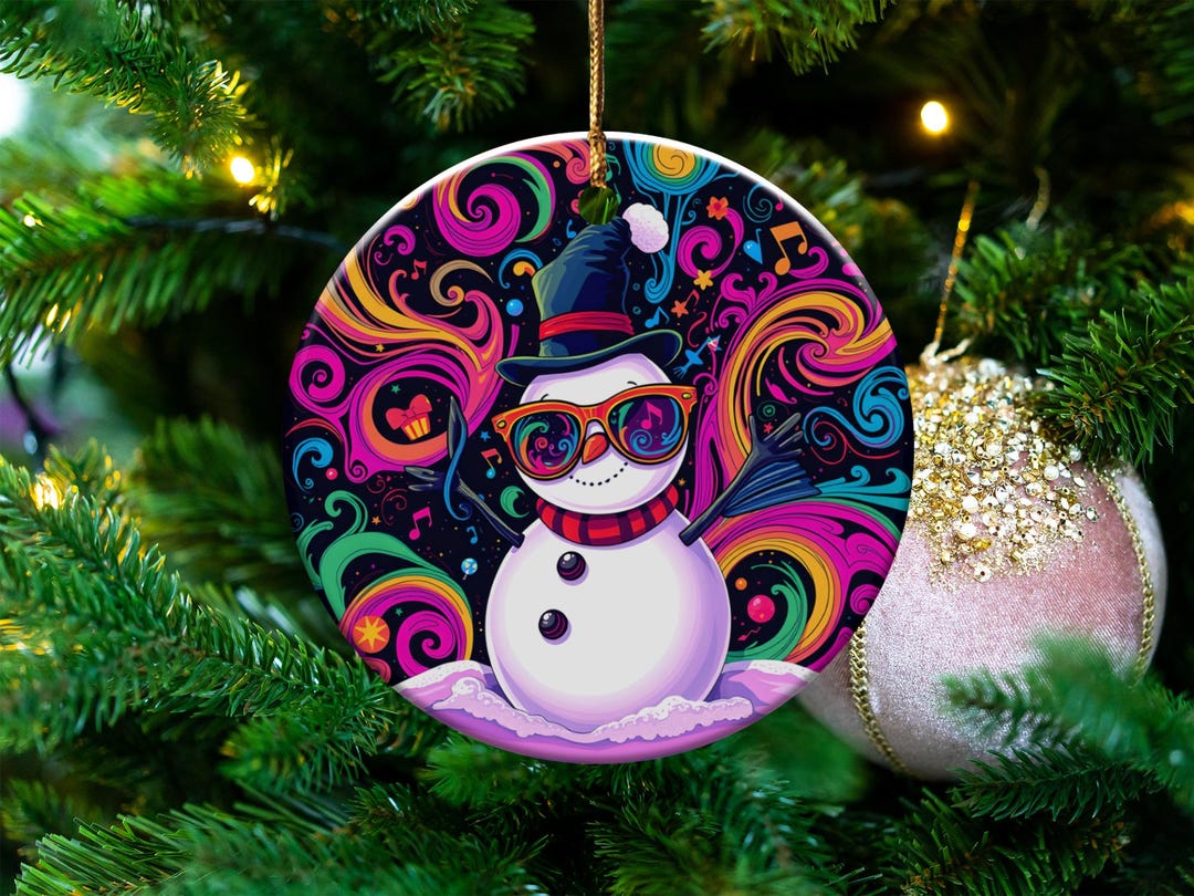 Psychedelic Snowman Ornament: Colorful Swirl Christmas Tree Decoration ...