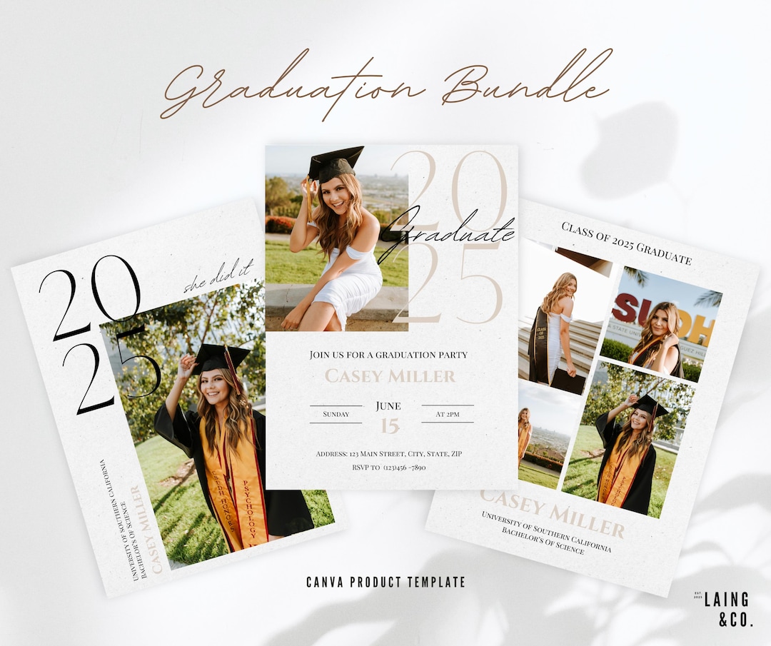 Graduation Bundle | Editable Canva Templates | Thank You Card, Party ...