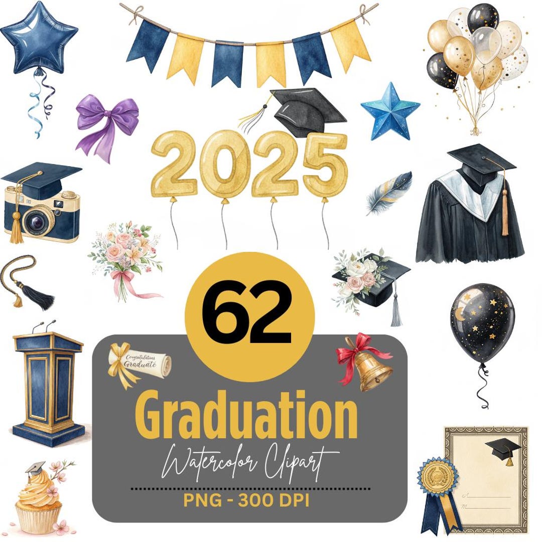 Graduation Watercolor Clipart - 62 Graduation Clipart Bundle ...