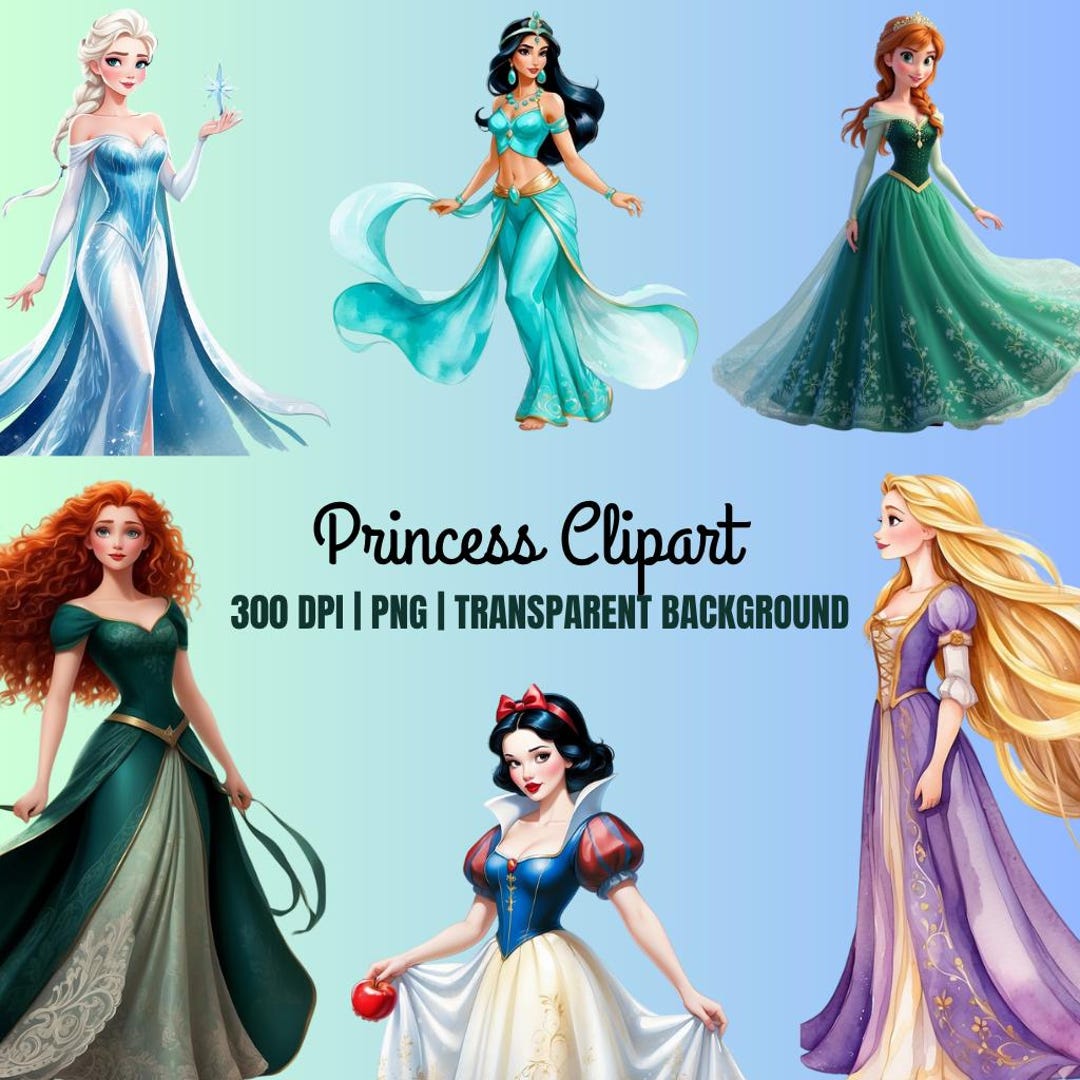 Princess Clipart, Unique Hand Drawn Princess Graphics, Beautiful ...