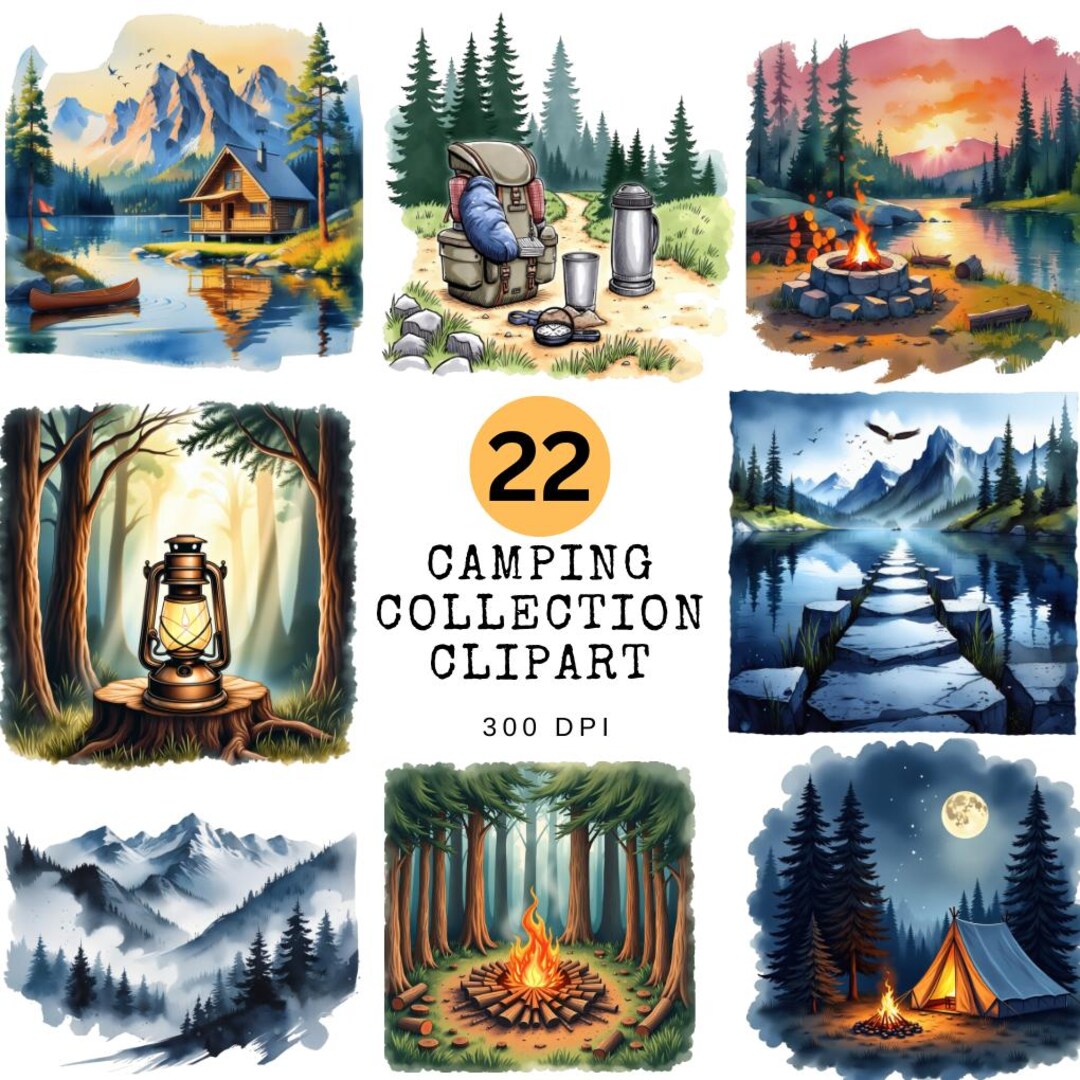 Watercolor Camping Clipart Bundle, Summer Camp Clip Art, Camping ...