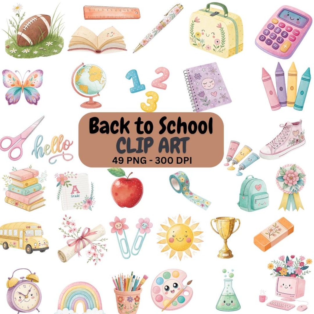 Back to School PNG, Pastel School Supplies Clipart, Cute Kawaii School ...