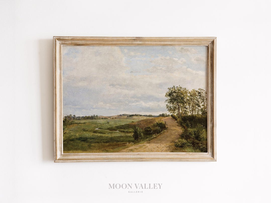 Vintage Farmhouse Landscape Painting | Country Road Wall Art (digital ...