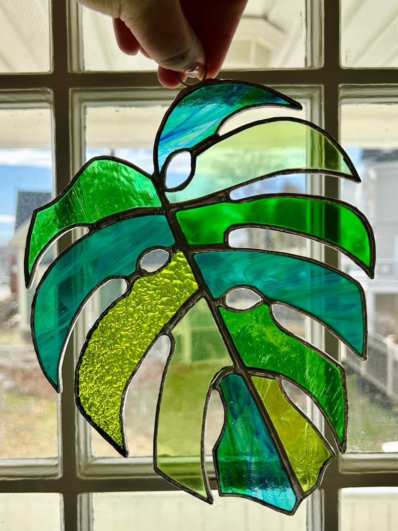 Tropical Green Monstera Leaf Swiss Cheese Plant Stained Glass | Window ...
