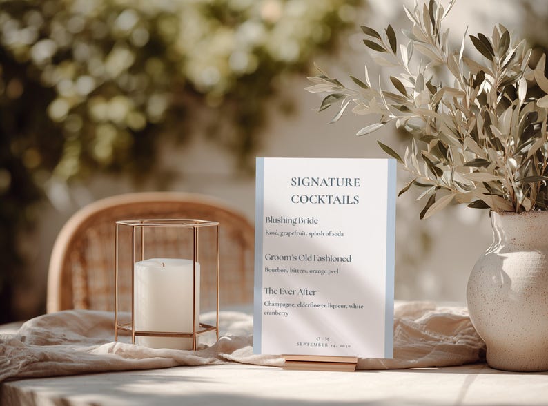 Editable Signature Drink Menu Template - Minimalist Bar Sign - Dusty ...