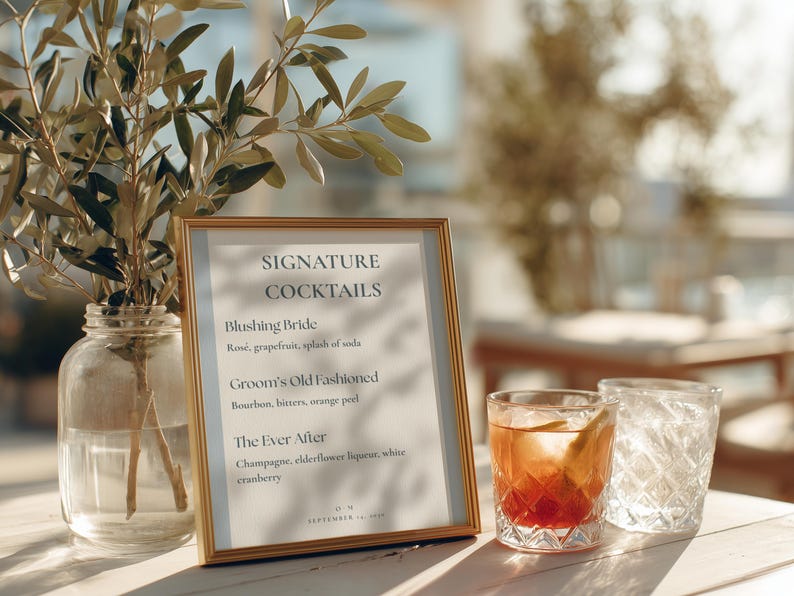 Editable Signature Drink Menu Template - Minimalist Bar Sign - Dusty ...