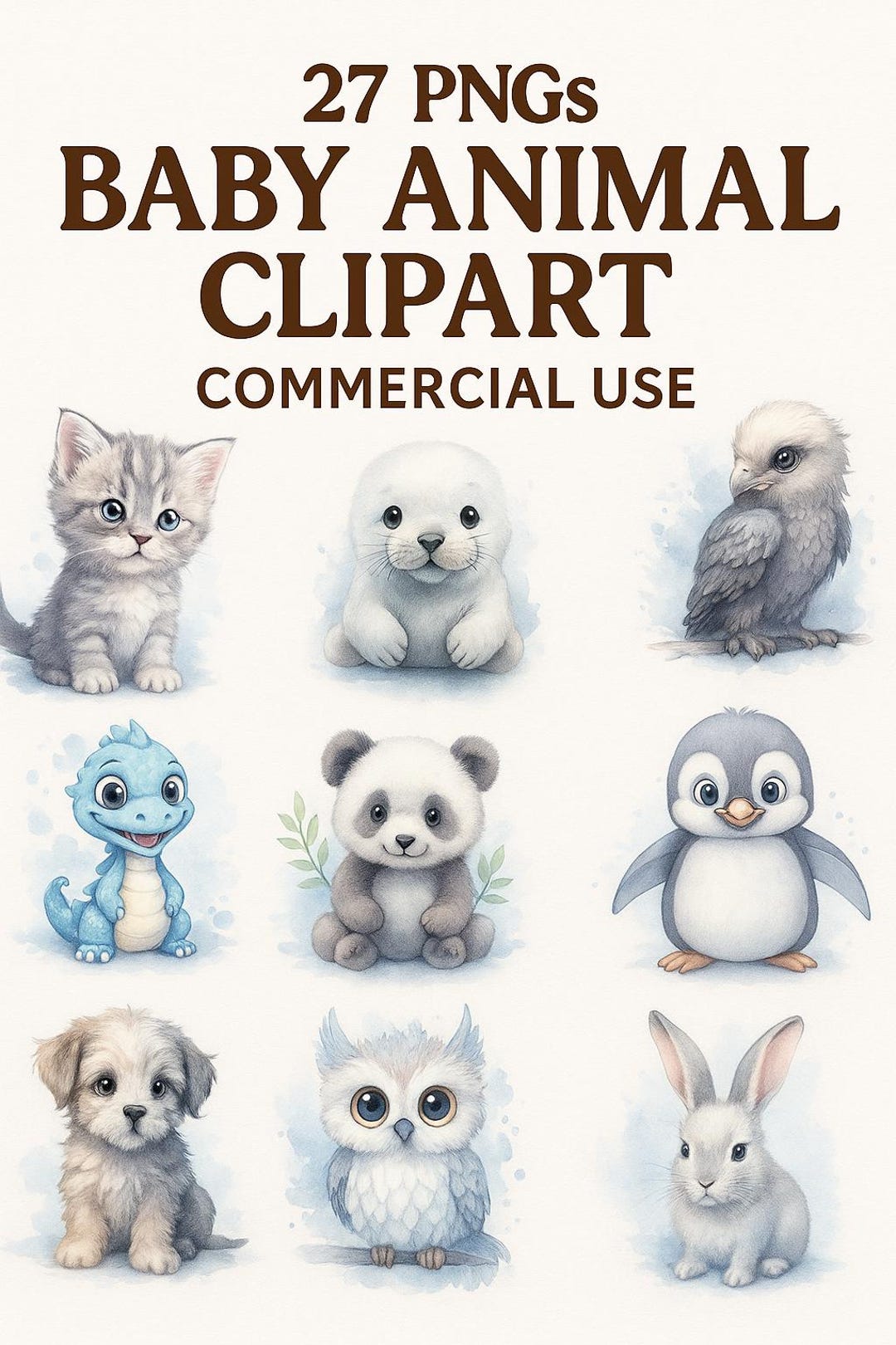 27 Baby Animal Clipart PNG Bundle – Watercolor Woodland Animals for ...
