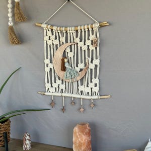Macrame Wall Hanging With Doll on Moon & Wooden Stars, Nursery Decor ...