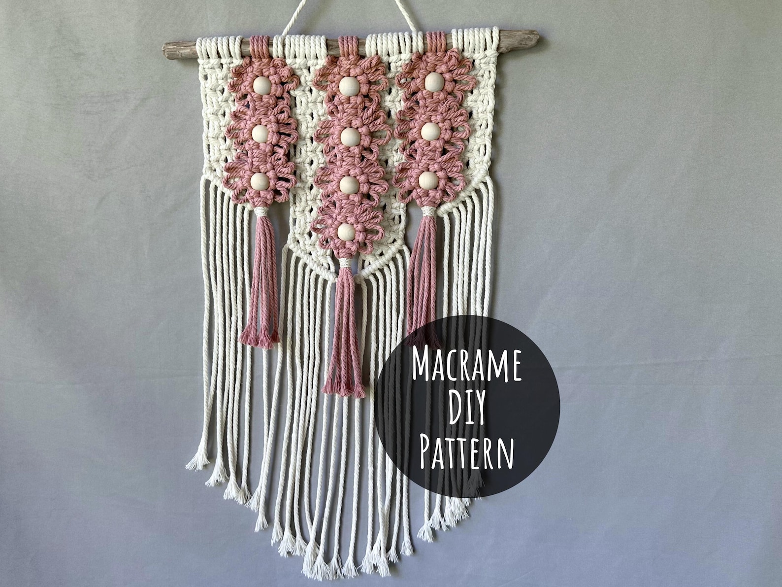 DIY Macrame Pattern PDF Download – Floral Wall Hanging With Beads ...