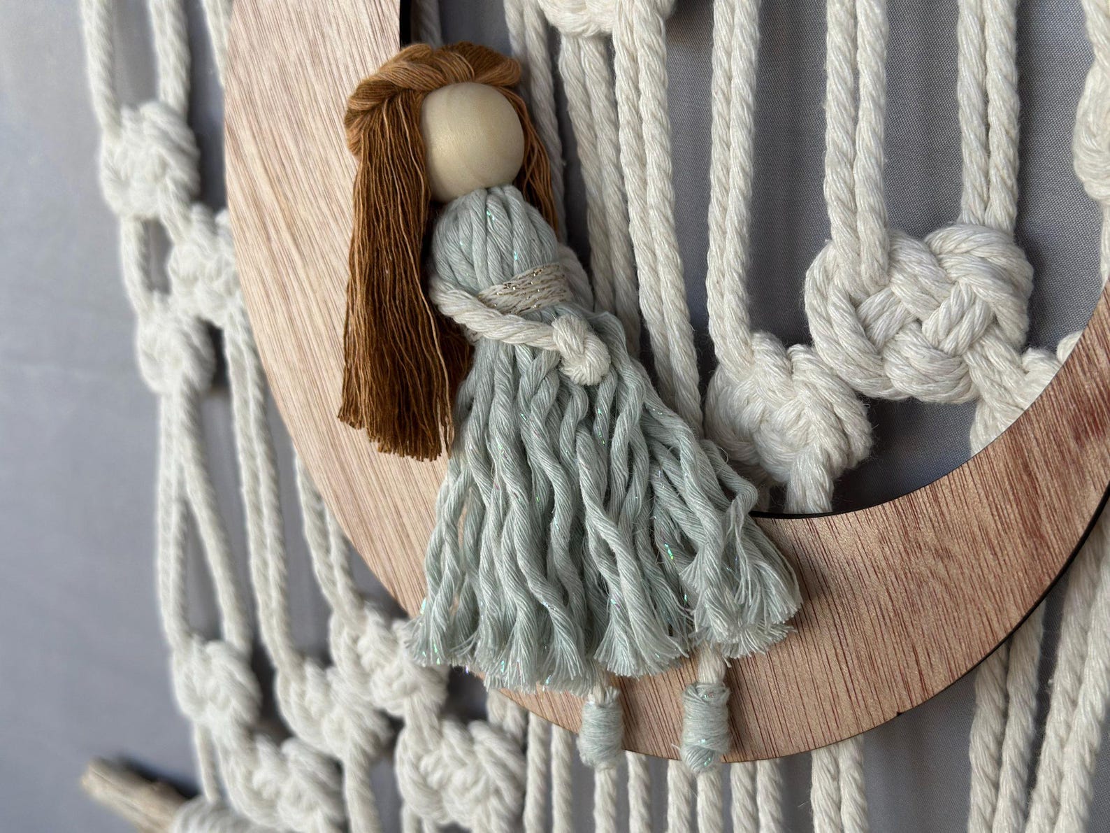 Macrame Wall Hanging With Doll on Moon & Wooden Stars, Nursery Decor ...