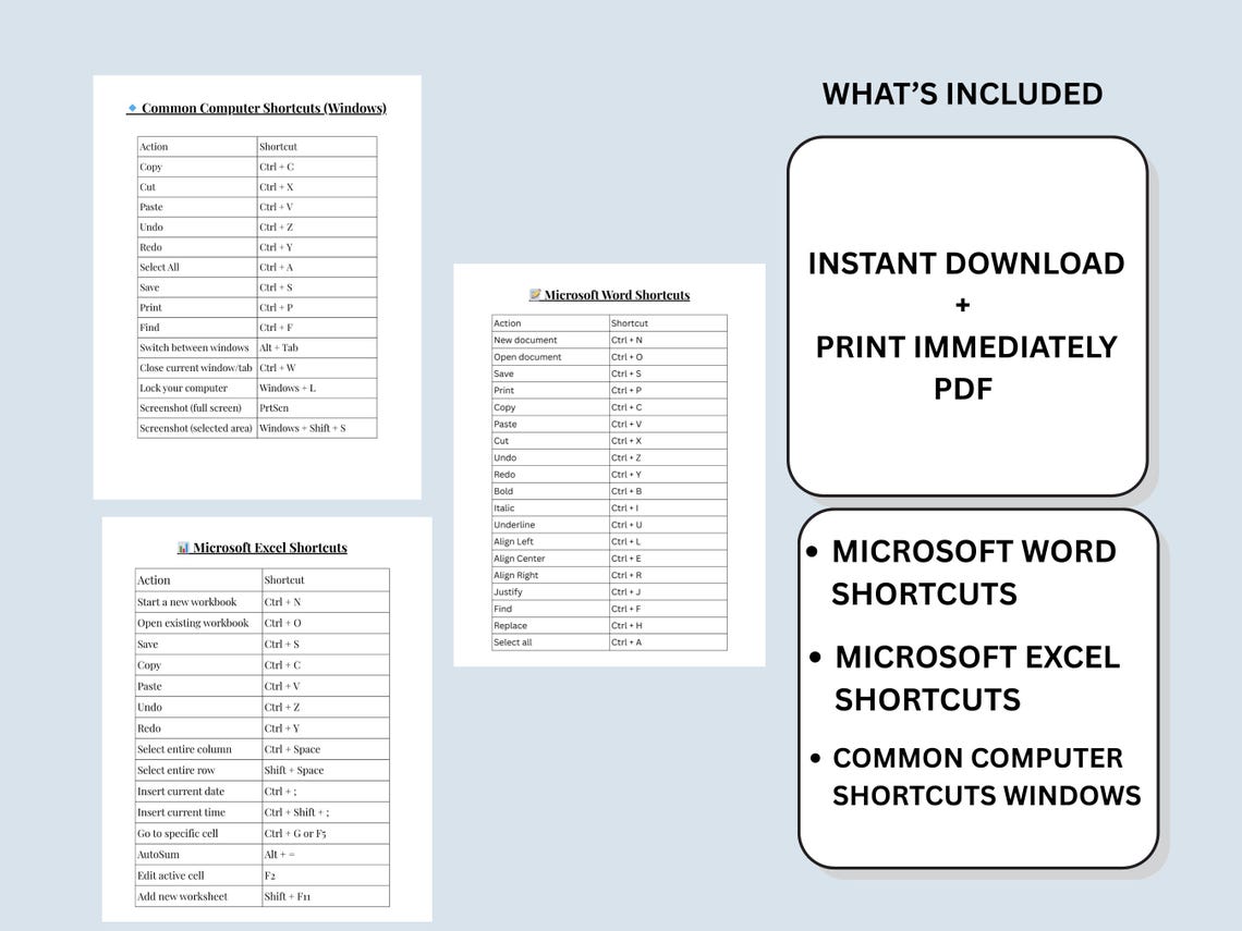Computer Keyboard Shortcuts Cheat Sheet | Excel, Word & Windows ...
