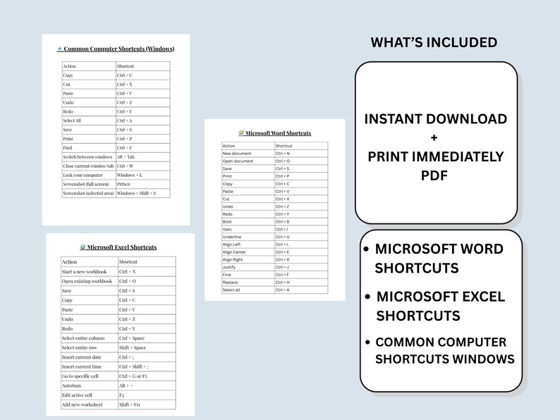 Computer Keyboard Shortcuts Cheat Sheet | Excel, Word & Windows ...