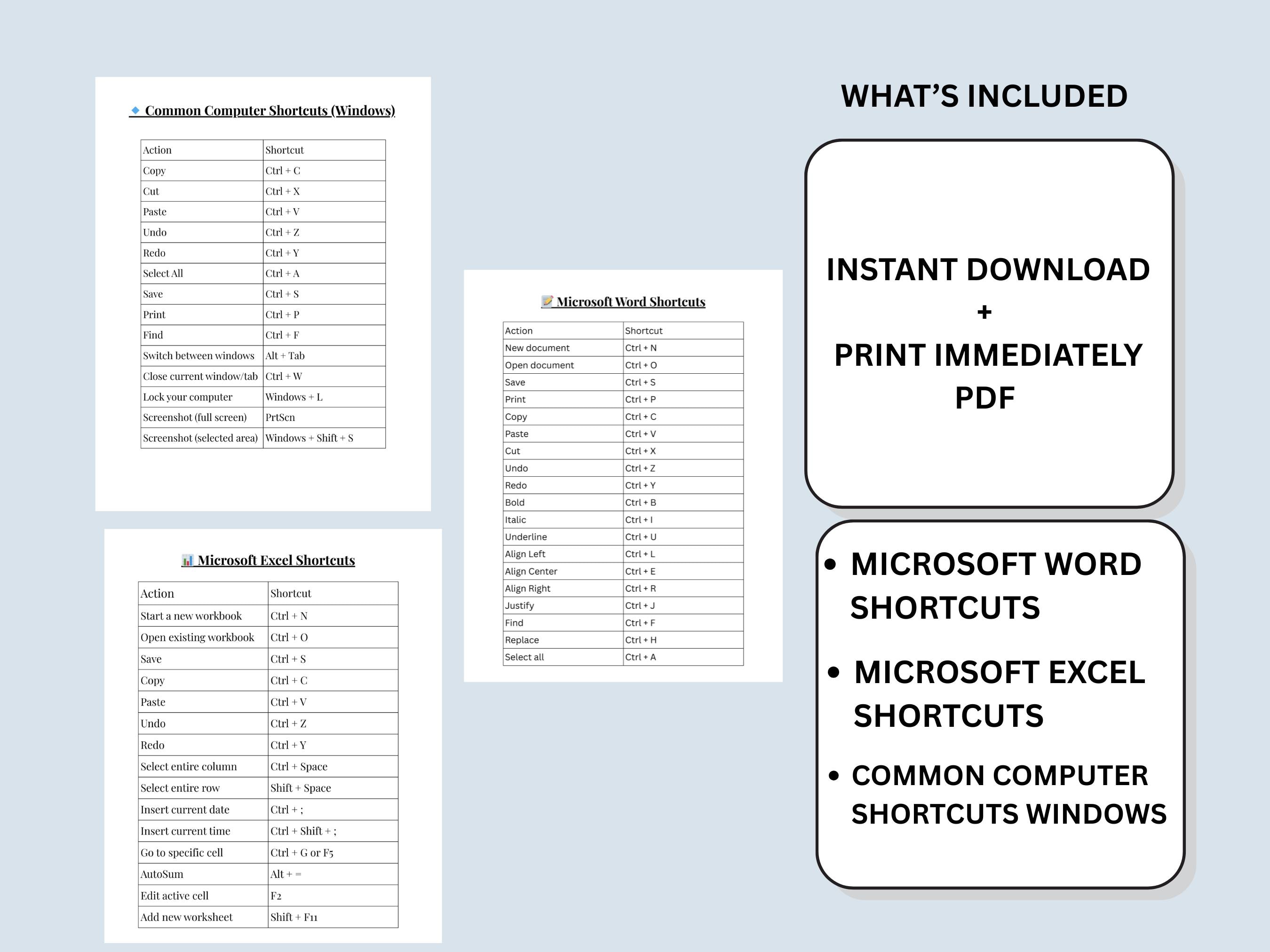 Computer Keyboard Shortcuts Cheat Sheet | Excel, Word & Windows ...