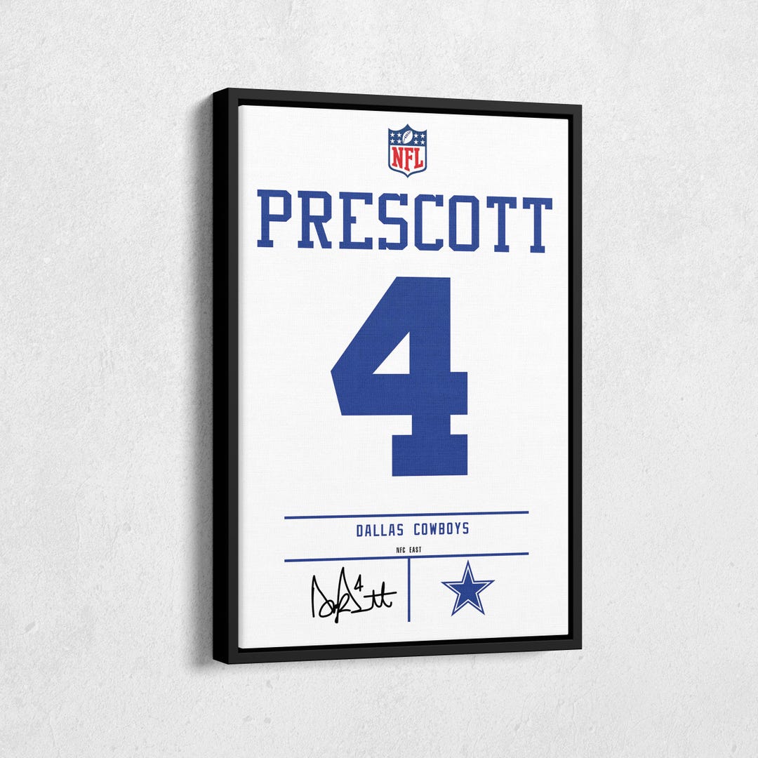 Dak Prescott Jersey Art Dallas Cowboys Football Wall Art Home Decor ...