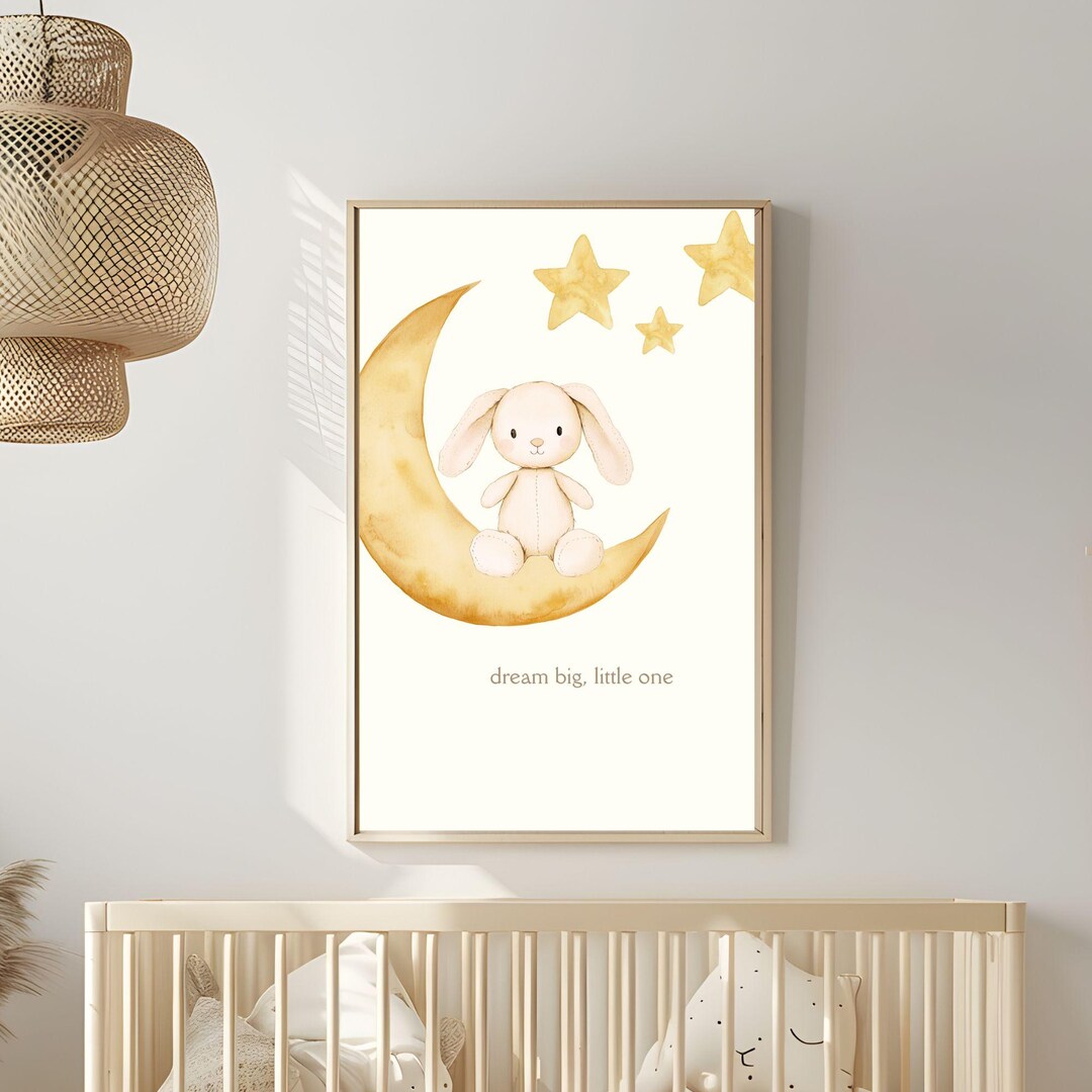 Sweet Night Time Dream Big Bunny and Moon Nursery Print for Baby - Etsy