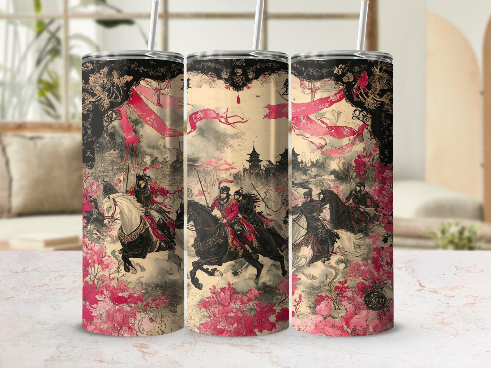 Chinoiserie Tumbler Wrap: Medieval Asian Battle, Floral 20 Oz ...