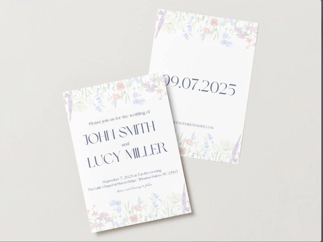 Wildflower Wedding Invitation Template - Etsy