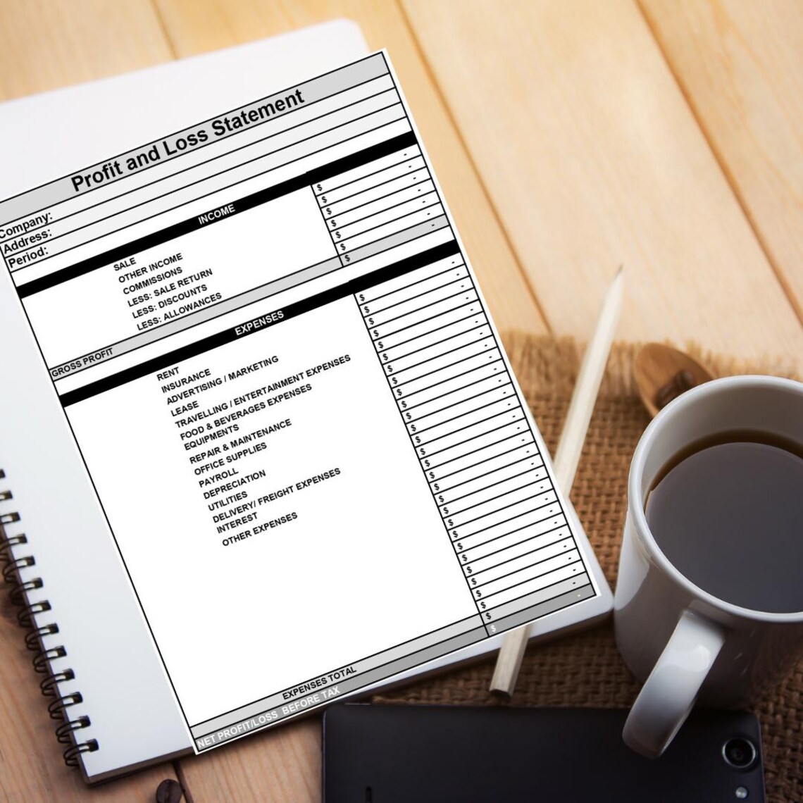 Printable Profit and Loss Template | Small Business P and L Sheet (PDF ...
