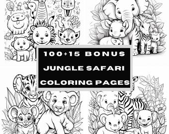 Jungle Safari Coloring Book | 115 Animal Coloring Pages (digital ...