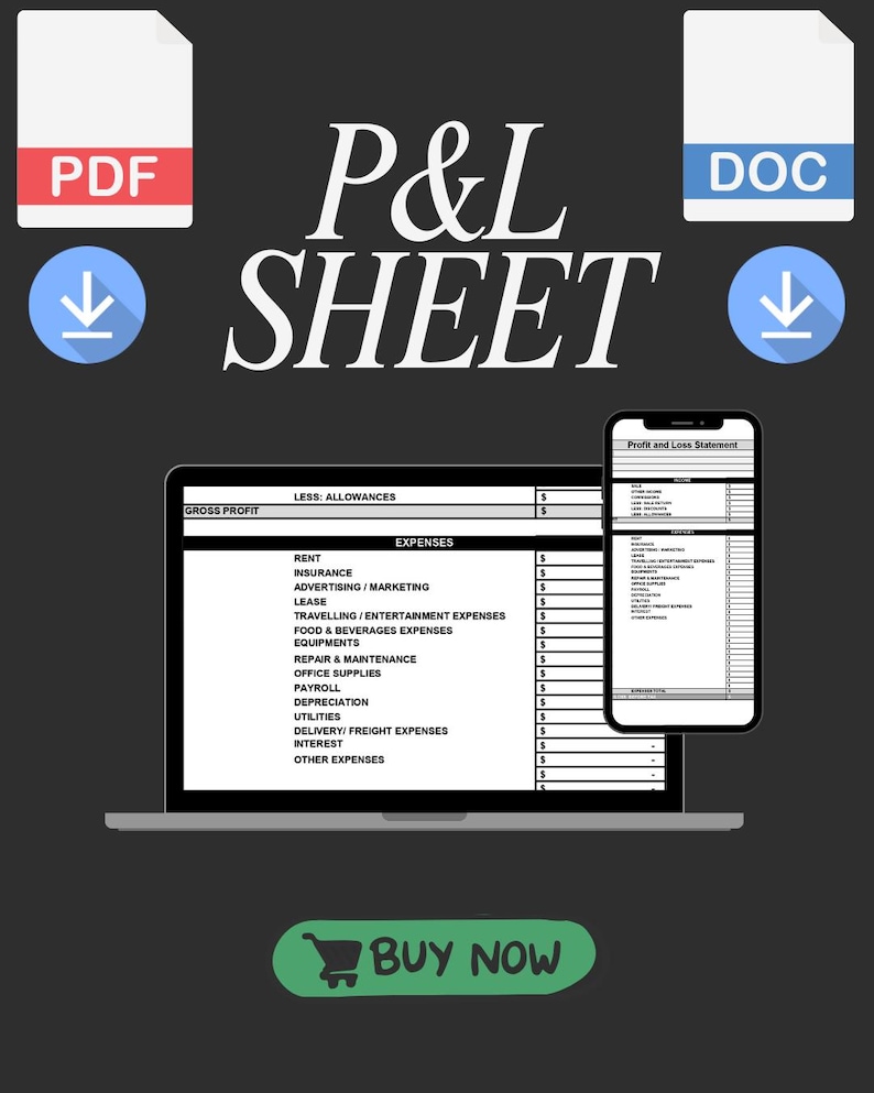 Printable Profit and Loss Template | Small Business P and L Sheet (PDF ...