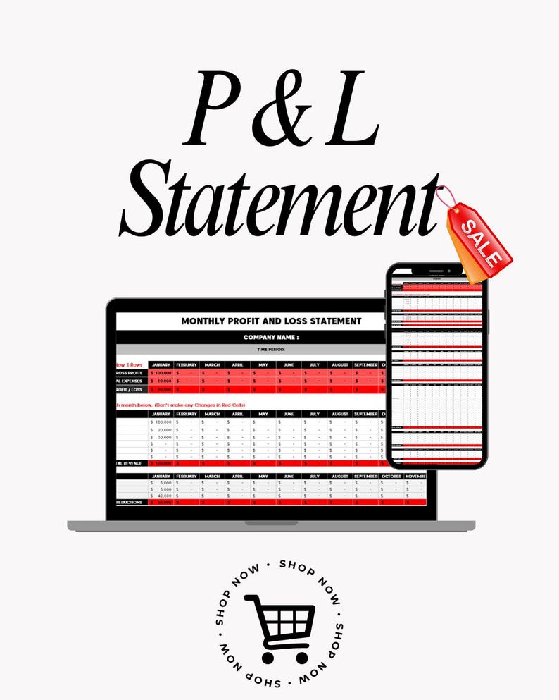 Monthly Profit and Loss Statement Excel Template | P&L Sheet | Editable ...