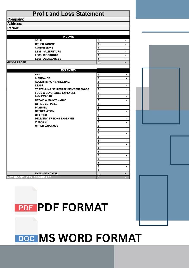 Printable Profit and Loss Statement Template | P&L Sheet | Small ...