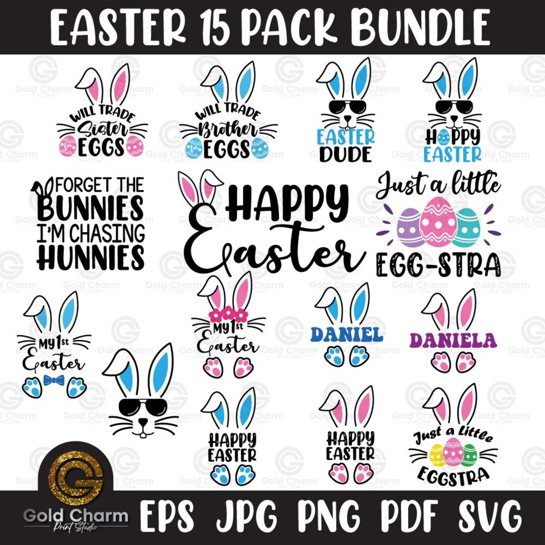 Happy Easter SVG Bundle | Bunny, Spring Quotes, Egg Clipart (digital ...