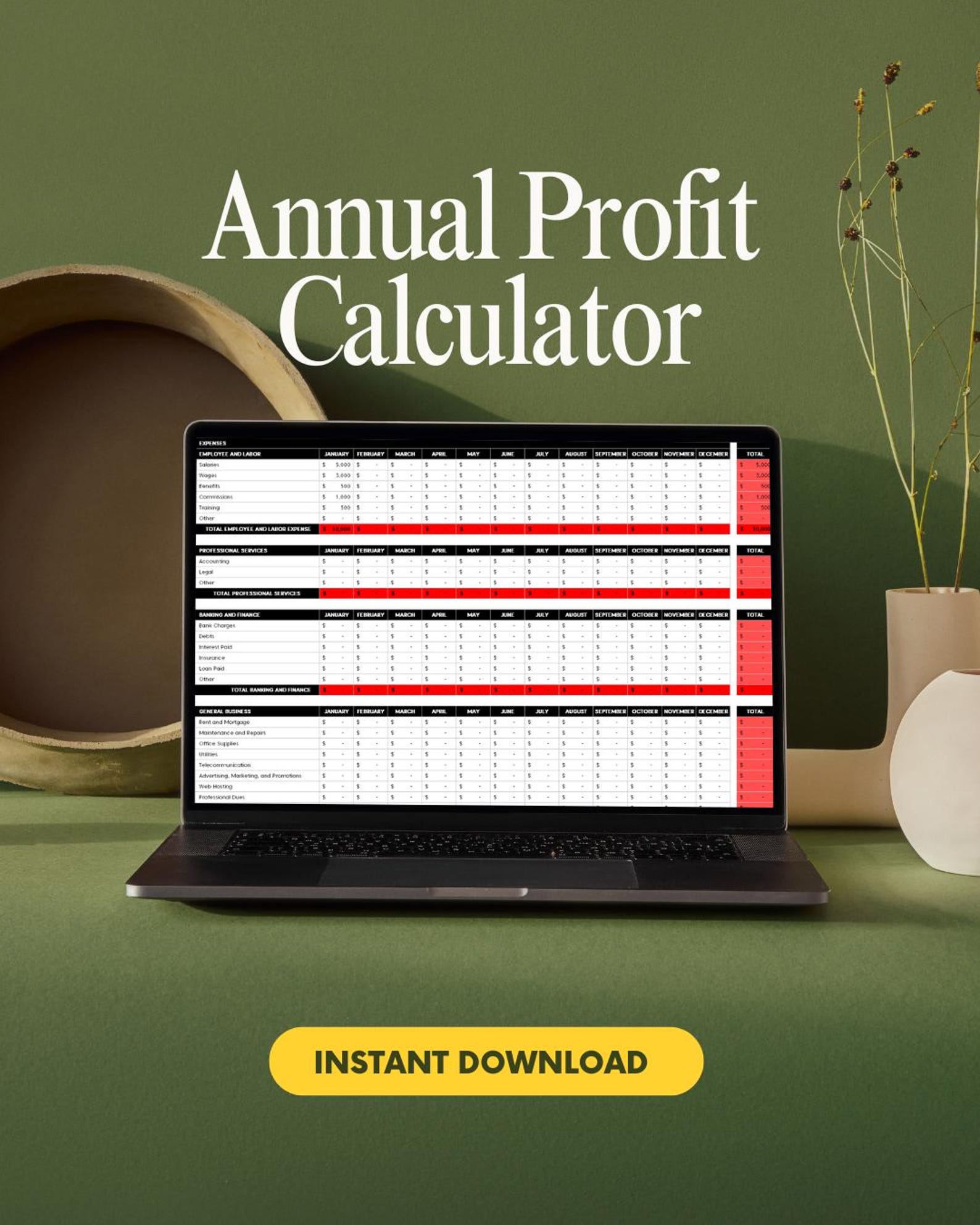 Monthly Profit and Loss Statement Excel Template | P&L Sheet | Editable ...