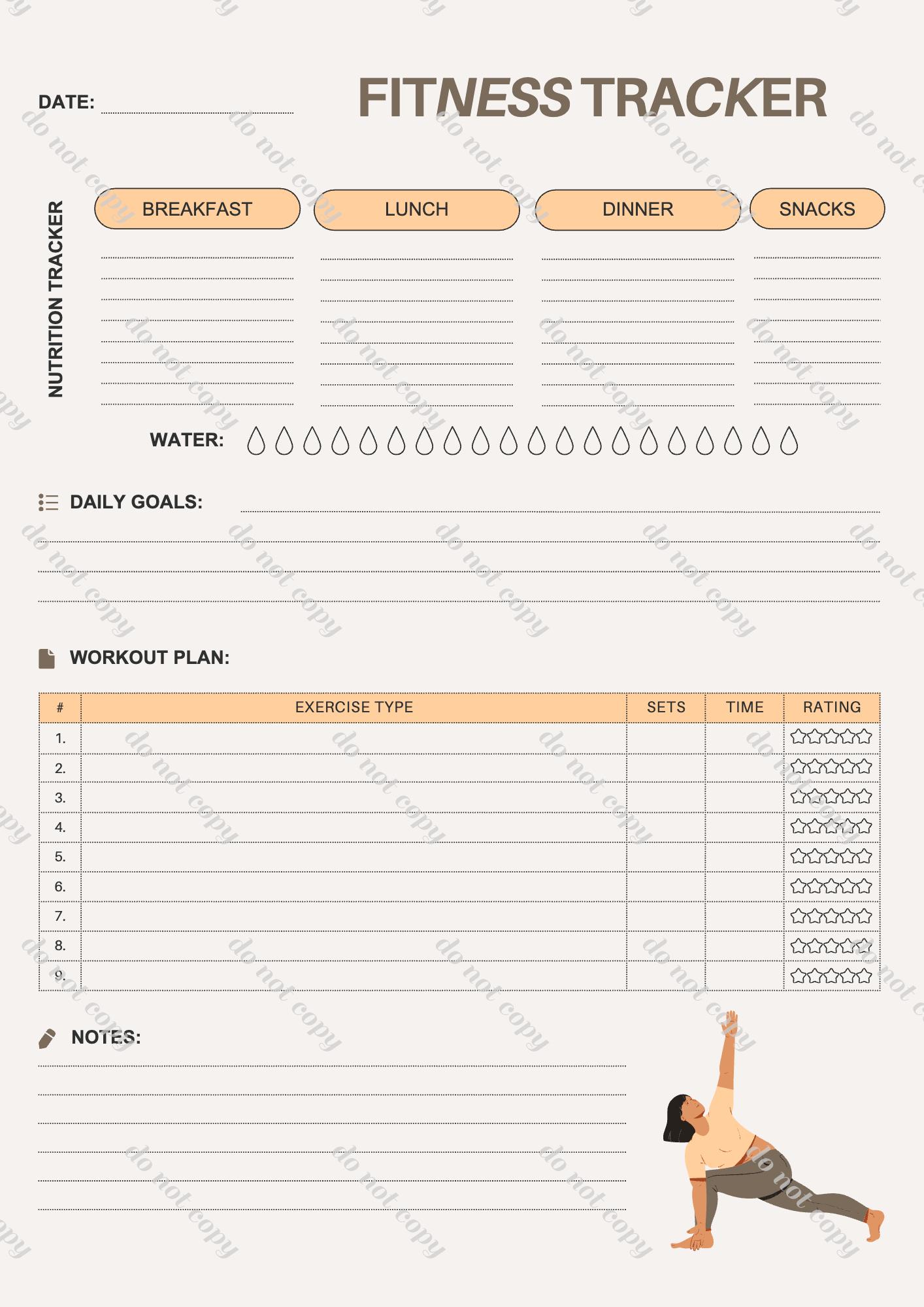 Daily Fitness Tracker Planner, Exercise Diary, Fitness Logbook, Workout ...