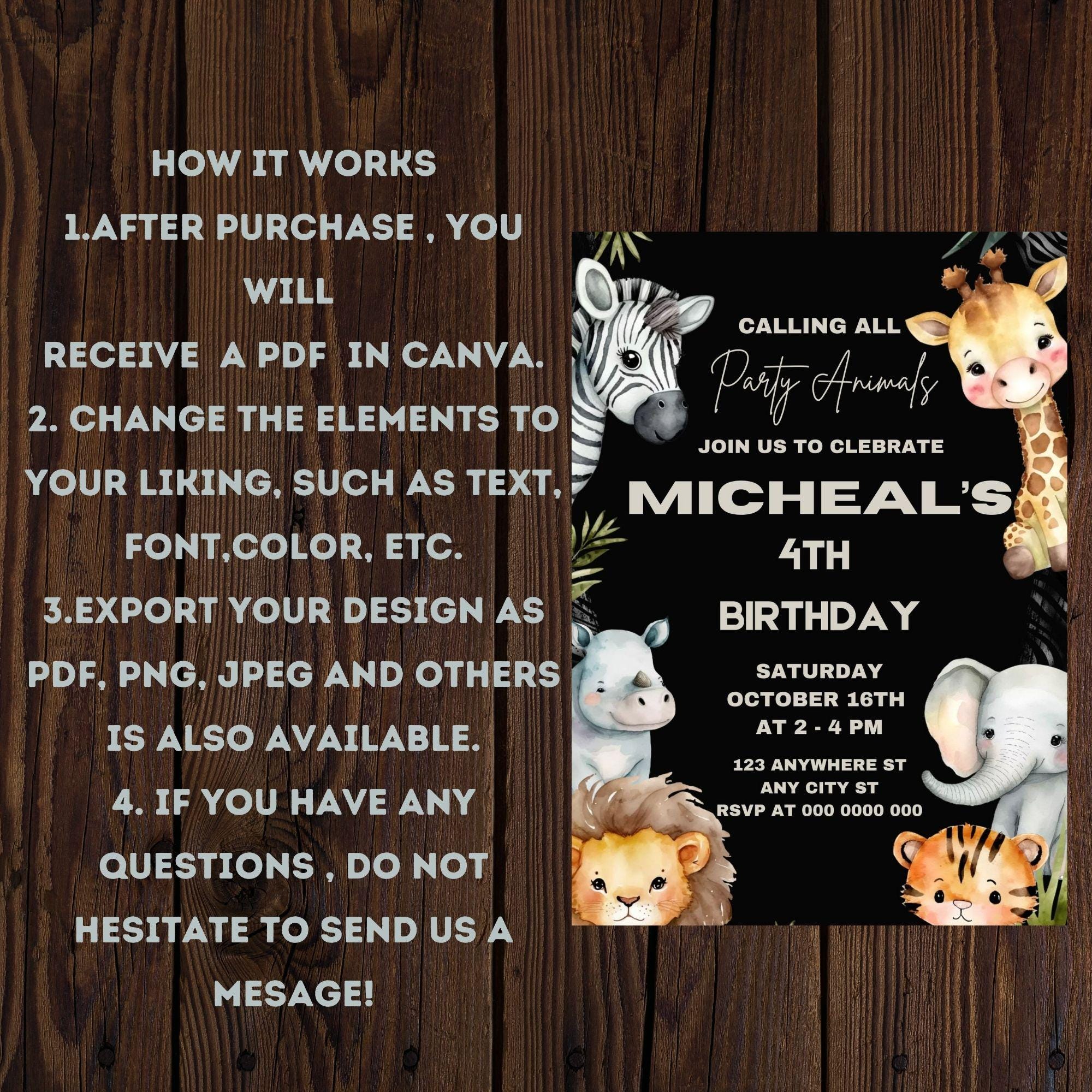 Editable Safari Birthday Invitation Template / Safari Birthday ...